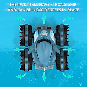 SENBYOWEI RC Outside Toddler Water Toys for Kids Monster Trucks for Boys Toys Age 6-8 Amphibious Remote Control Shark CAR for Boys 8-12 (BE)