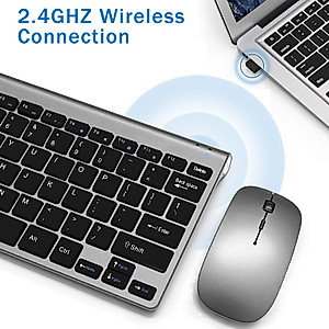 Wireless Keyboard and Mouse Combo, Compact Quiet Wireless Keyboard and Mouse Set 2.4G Ultra-Thin Sleek Design for Windows, Computer, Desktop, PC, Notebook, Laptop (GHKM03)