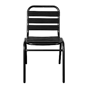 Flash Furniture Lila Commercial Black Indoor-Outdoor Restaurant Stack Chair with Triple Slat Back