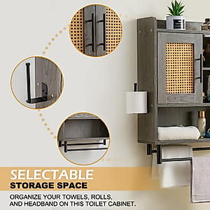 SUNTAGE Bathroom Wall Cabinet, Over Toilet Storage Cabinet w/2 Towel Bar, Paper Roll Holder & Adjustable Shelf in 9 Combinations, Medicine Cabinets Ideal for Bathroom, Kitchen (Brown)