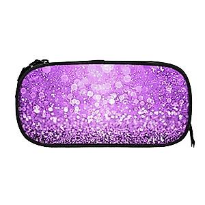 ASEELO Sparkling Purple Glitter Pencil Case Big Capacity Pen Marker Box Makeup Bag Polyester Stationery Organizer With for School Office