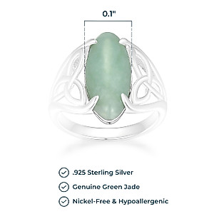 MORGAN & PAIGE 925 Sterling Silver Genuine Green Jade Celtic Trinity Knot Band Satement Ring, Size 8