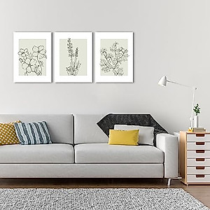 Anyzal Modern Minimalist Line Flower Canvas Wall Art 3 Piece Boho Botanical Plant Simple Natural Floral Leaf Pictures Wall Decor for Living Room Bathroom Bedroom 12x16 In/pc Ready to Hang