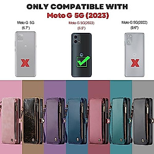 Defencase for Moto G 5G Case 2023, RFID Blocking Motorola Moto G 5G 2023 Case Wallet for Women and Men, Fashion PU Leather Flip Wrist Strap Zipper Card Holder Phone Case for Moto G 5G 2023, Purple