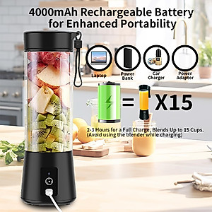 Lyrique Portable Blender: 400ml Personal Electric Blender for Shakes & Smoothies, USB-C Rechargeable, Sharp Stainless Steel Blades with Efficient Mixing Function (Black)