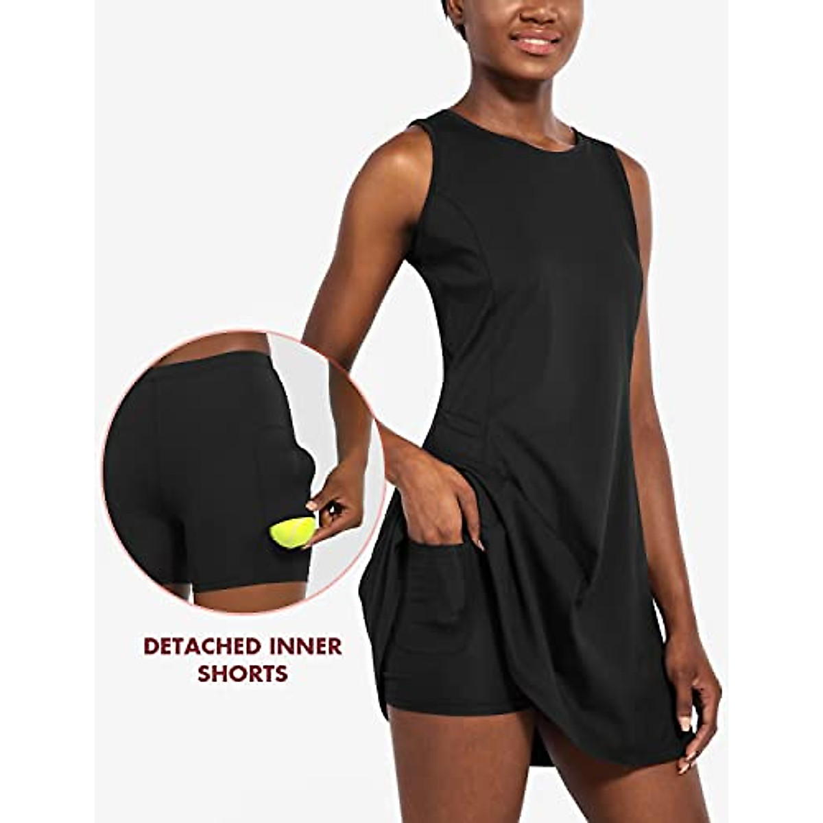 baleaf Women's Tennis Athletic Dress for Women Golf Dresses with Shorts Sleeveless 4 Pockets Active Workout Black S