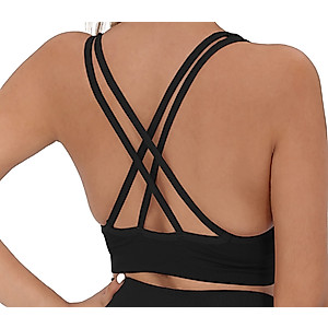 Miteiche Cross Back Sport Bras for Women,Padded Strappy Medium Support Yoga Bra with Removable Cups,Large