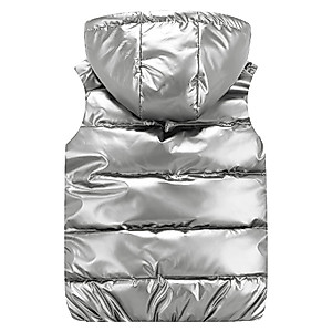 Happy Cherry Packable Puffer Sleeveless Jacket for Kids Waterproof Light Zip Up Vests for Baby Toddler Boys Girls Breathable Metallic Warm Down Coats Outerwear Silver