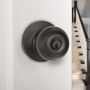Amazon Basics Exterior Door Knob With Lock, Classic, Matte Black