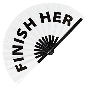 Finish Her hand fan foldable bamboo circuit hand fan funny gag slang words expressions statement gifts Festival accessories Rave handheld Circuit event fan Clack fans (White)