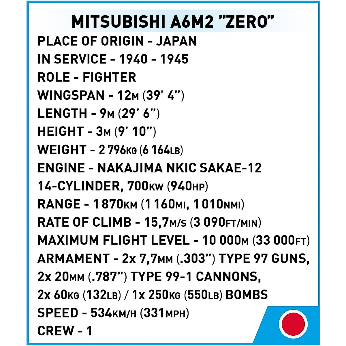 COBI Historical Collection WII Mitsubishi A6M2 Zero Japanese Fighter Plane