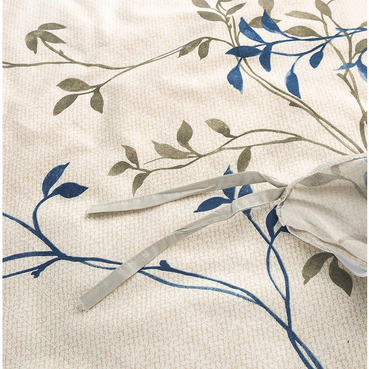 Tache Elegant Leaf Vine Nature Earthy Floral Neutral Cream Beige Tan Blue Breathable Poplin Cotton Zipper Duvet Cover, King