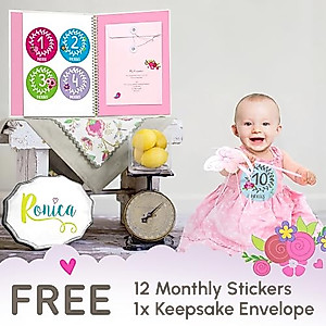 Ronica Memory Book for Baby Girl - Photo Album, Easy to Use Keepsake Scrapbook - Modern Keepsake for New Parents to Record Photos & milestones