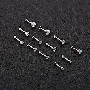 YOVORO 12Pcs 16G 316L Stainless Steel Stud Earrings for Women Cartiliage Earring Tragus Helix Piercing Created-Opal 3/4/5MM