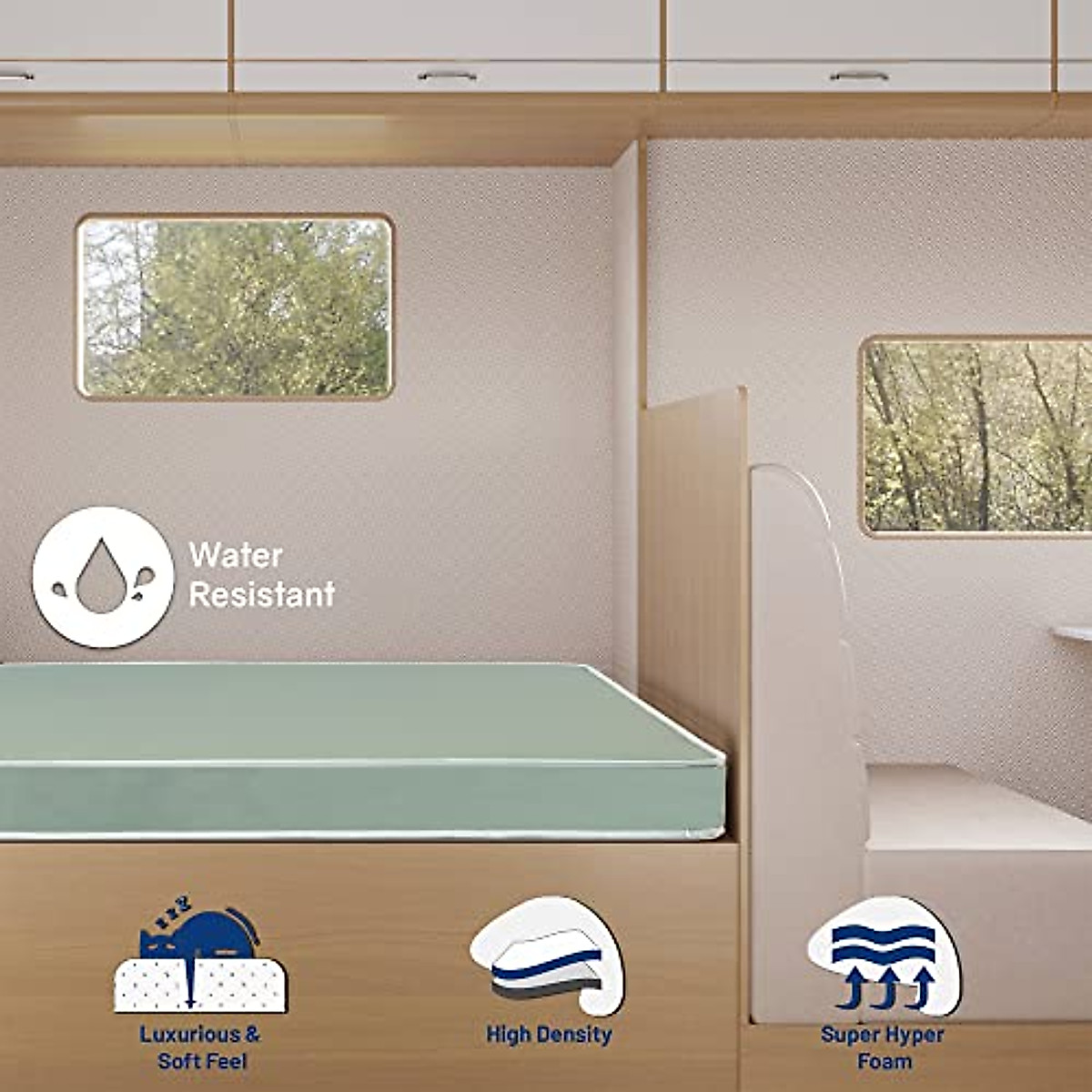 Greaton, 4-Inch High-Density Cooling Gel Memory Foam Vinyl RV Mattress Replacement, Medium Firm, Good for Trailers, Camper Vans, Sofa Bed and Other Furniture Application, 72" x 30", White