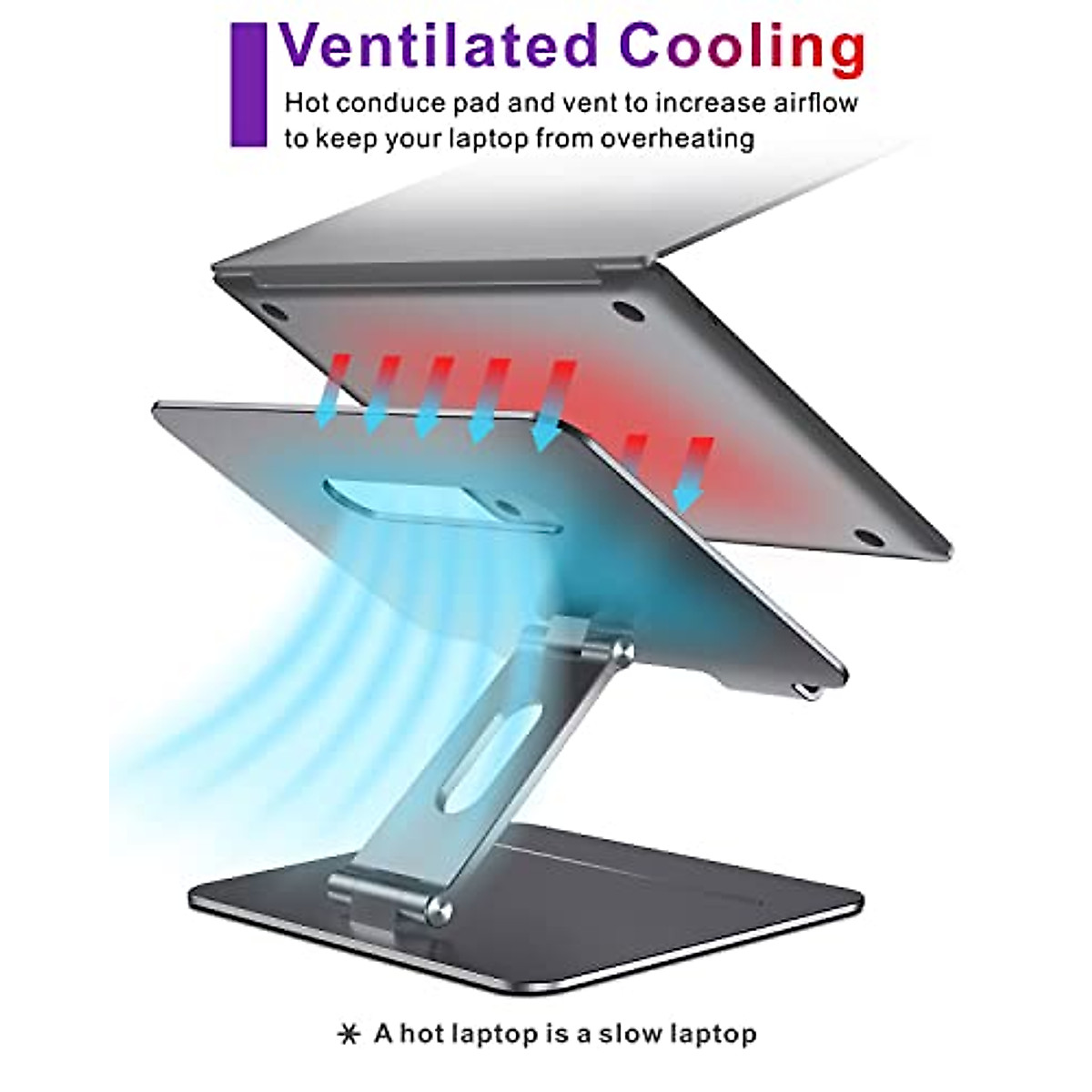 brocoon Laptop Stand, Adjustable Laptop Stand for Desk, Ergonomic Aluminum MacBook Stand with Heat-Vent, Laptop Riser Compatible for 10-17" Laptops