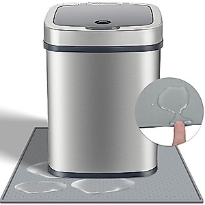 TOHONFOO Waterproof Trash Can Mat with Raised Edge, Non-Slip Under Garbage Can Mat for Reduce Floor Carpet Wall Scratches, Protective Silicone Rubber Tray for Kitchen
