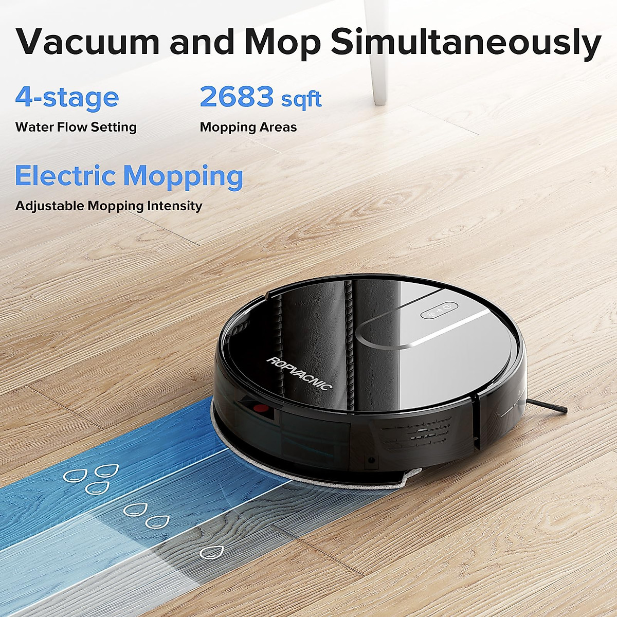 ROPVACNIC Robot Vacuum Cleaner Robot Vacuum and Mop Combo with 4000Pa Suction, Personalized Cleaning Adjustments, Self-Charging Robotic Vacuum Cleaner, Advanced Obstacle Avoidance, Black