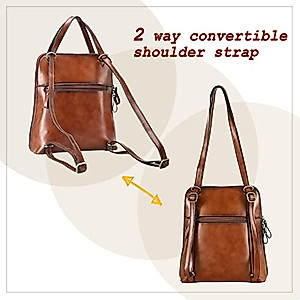 Banuce Fashion Leather Convertible Backpack Purse for Women Small Shoulder Bag School Daypack Brown