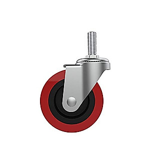 6 Pack Creeper Wheels 2.5 Inch Heavy Duty Swivel Caster Wheel Creeper Service Cart Stool Post Mount, M10 (Around 3/8") x 1" Metric Threaded Stem Casters Wheels Replacement