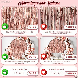 KatchOn, Rose Gold Fringe Curtain - XtraLarge 3.2x8 Feet, Pack of 2 | Rose Gold Backdrop for Bachelorette Party Decorations, Rose Gold Party Decor | Rose Gold Streamers, Rose Gold Birthday Decorations