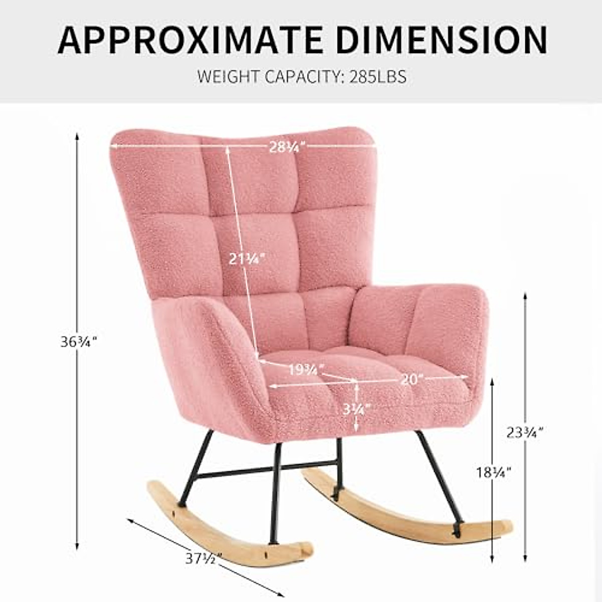 Furnimart Rocking Chair, Nursery Glider Rocker with High Backrest, Upholstered Glider Rocking Chairs for Nursery, Pink Comfy Reading Chair, Teddy Fabric Side Chair for Living Room, Bedroom