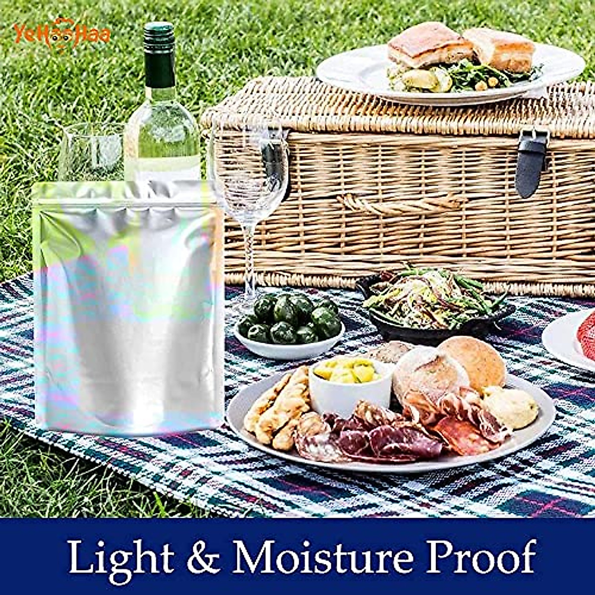 Yehaahaa 52 PCS 7x10 Inch Mylar Bags Extra Thick, 9.84 Mil, Mylar Bags For Food Storage, Resealable Mylar Ziplock Bags For Storing Dehydrated Foods, Grains, Nuts