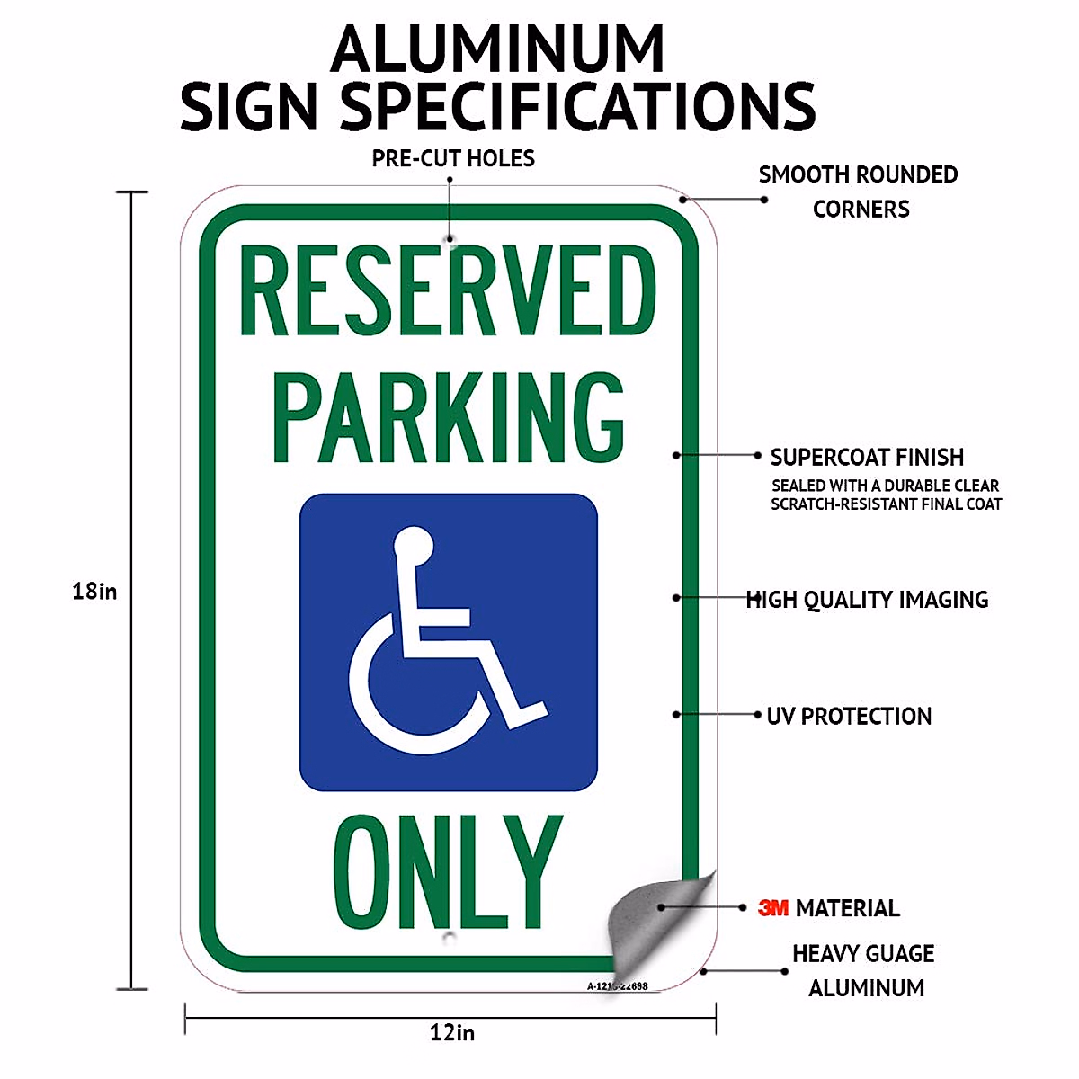(2 Pack) Reserved Parking State Disabled Parking Permit Required (Handicapped Symbol) | 12" X 18" Heavy-Gauge Aluminum Sign | Rust Free Aluminum, Weather Resistant, Waterproof, Fade Resistant