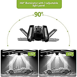 Pinegreen Lighting Garage Light, 50W LED Shop Light, 6000LM 5000K Daylight LED Garage Ceiling Lights with 3 Adjustable Panels Deformable Garage Lighting E26 Base (2 Pack)