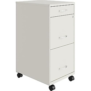 Pemberly Row 3 Drawers 29.52" Vertical White Metal Filing Cabinet Lockable Pre-Assembled Movable Letter Size for Home, Office