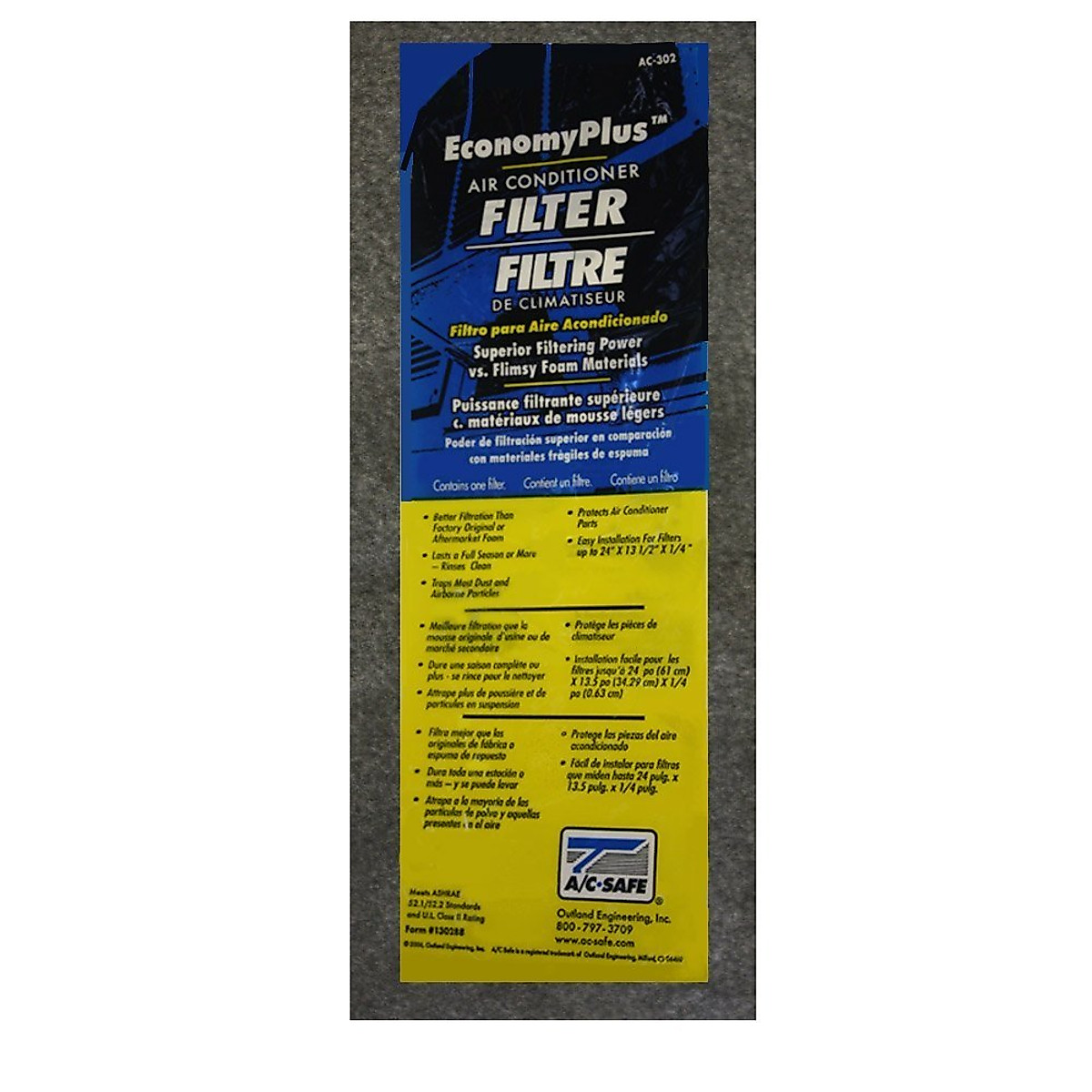 AC Safe EconomyPlus 15 in. W x 24 in. H x 1/4 in. D Polyester Air Conditioner Filter-Total Qty, 1 Count (Pack of 1), Gray|Grey