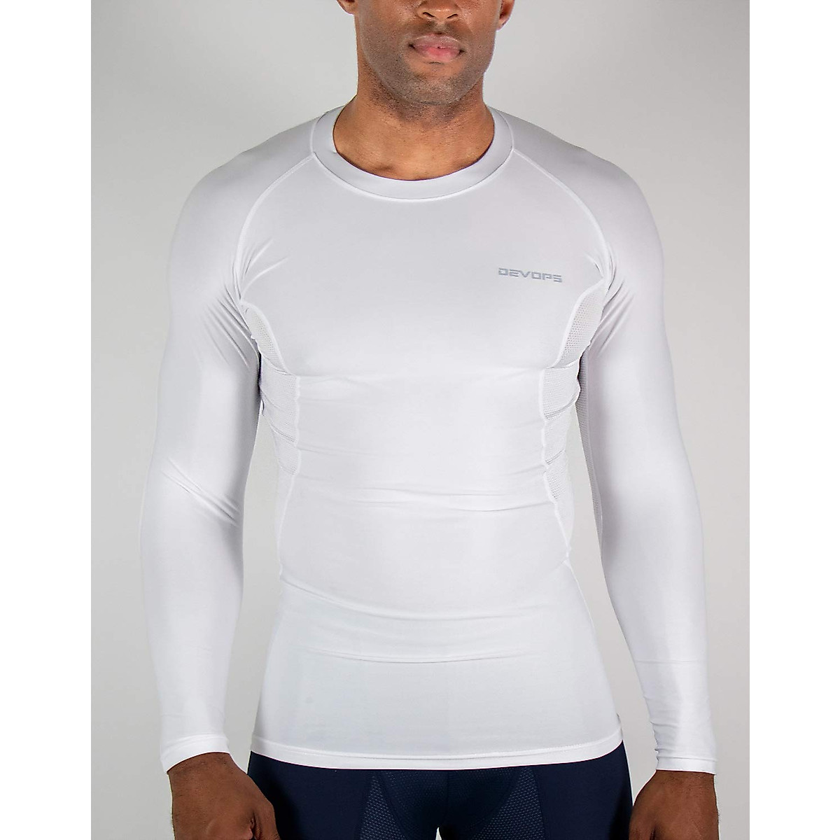 DEVOPS 3 Pack Men's Athletic Long Sleeve Compression Shirts (X-Large, White/White/White)