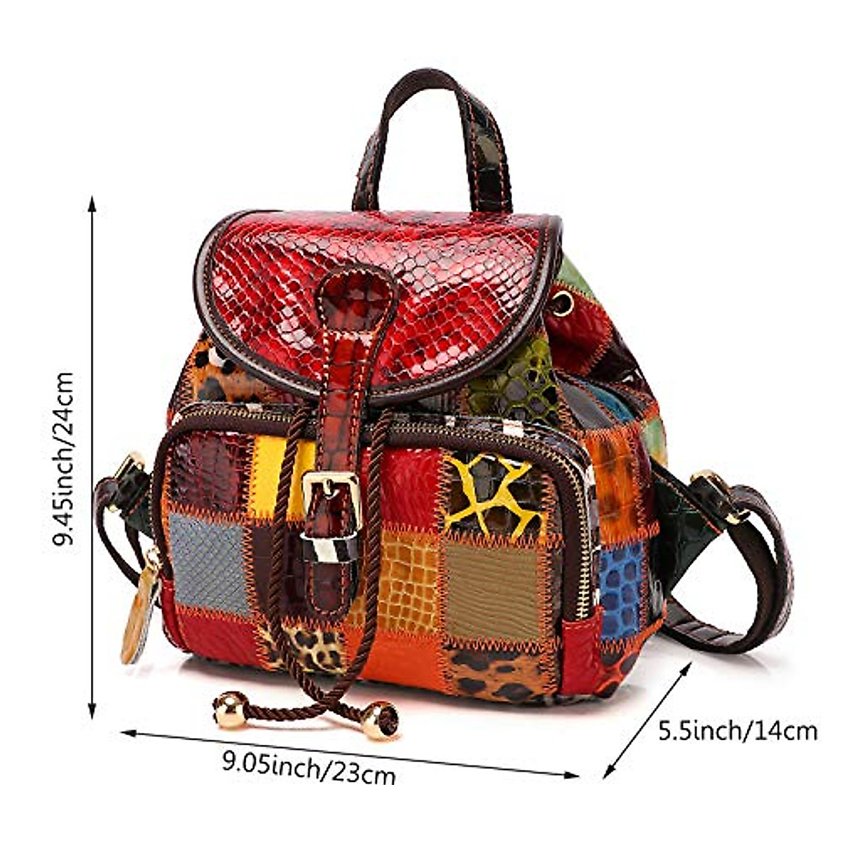 Segater Fashion Women Multicolor Backpack Genuine Leather Colorful Patchwork Shoulder Bag Bohemian Style Handbag