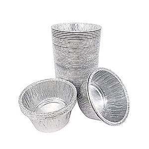 Hogoo 50Pack Disposable Round Aluminum Foil Trays Containers Cake Cup 3.2"x3.2"x1.4" For Kitchen Baking BBQ Make Cake Desserts Make Food For Kids Heat Food At Family Dinner Friends Party Wedding