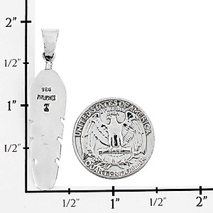 Feather Turquoise Pendant Necklace 20" Sterling Silver 925 Genuine Gemstones (20", Turquoise)