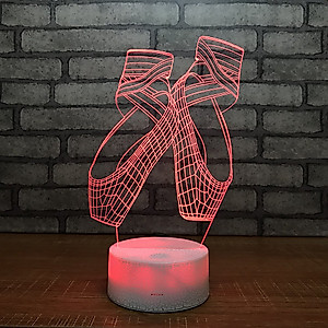 Jinnwell 3D Ballet Shoes Night Light Lamp Illusion 7 Color Changing Touch Switch Table Desk Decoration Lamps Led Christmas Gift with Acrylic Flat ABS Base USB Cable Toy