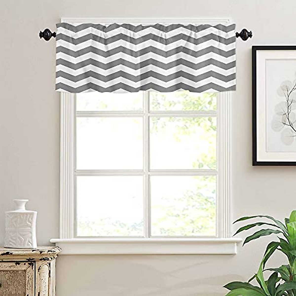 Artwork Store Valances Windows Curtain Simple Chevron Zig Zag Gary and White Ripple Kitchen Valances Rod Pocket Window Treatment Short Curtains Valance for Window 1 Panel,42 by 18 inches
