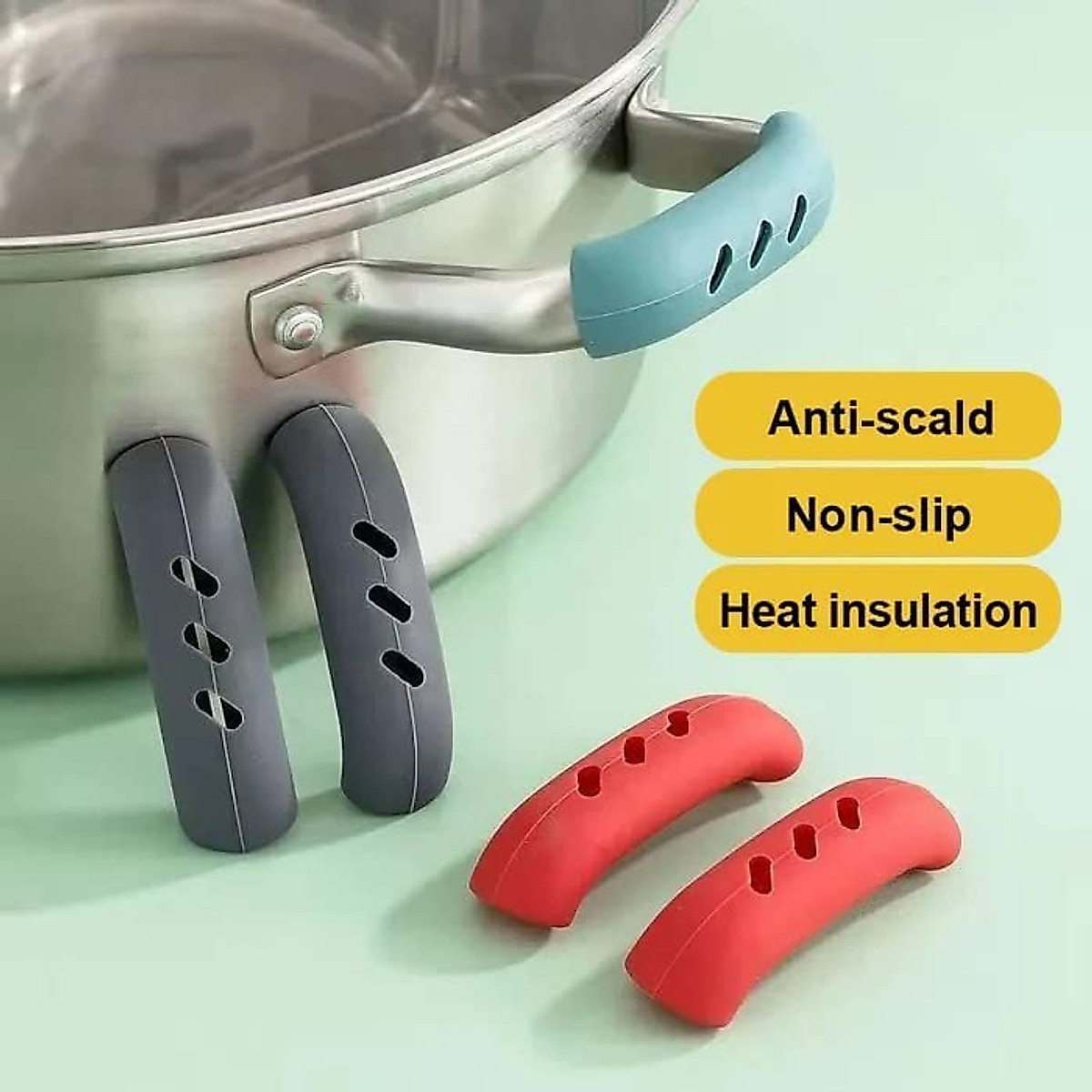 Silicone Anti-Scald Pot Handle Cover, 2023 New Anti- Scald Assist Handle Holder, Silicone Assist Handle Holder,Non-Slip Pot Holder Sleeve Pot Lid Handle Insulation Cover (Gray,6 Pairs)