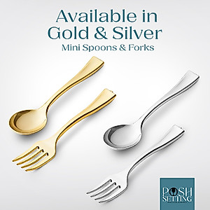 Posh Setting - Plastic Mini Gold Forks, Gold Mini Forks, Gold Plastic Mini Dessert Forks, Disposable Tiny Gold Forks, 4 inch Gold Plastic Forks, Taster Forks, Small Forks, Appetizer Forks (80 Pack)