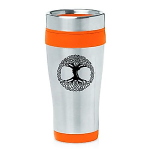 16oz Insulated Stainless Steel Travel Mug Coffee Mug Tumbler Celtic Tree Of Life Irish (Orange)