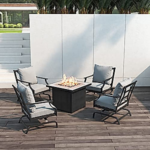 Grand patio 5 PCS Outdoor Furniture Conversation with 32 in Fire Table Set Grey Cushions Rocking Chairs Propane Gas Fire Pit