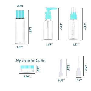 Vitog Travel Bottles Kit, TSA Approved Leak Proof Portable Toiletry Containers Set, Clear flight size PET Cosmetic Containers for Lotion, Shampoo, Cream, Soap, Set of 11 (Blue+Plastic)