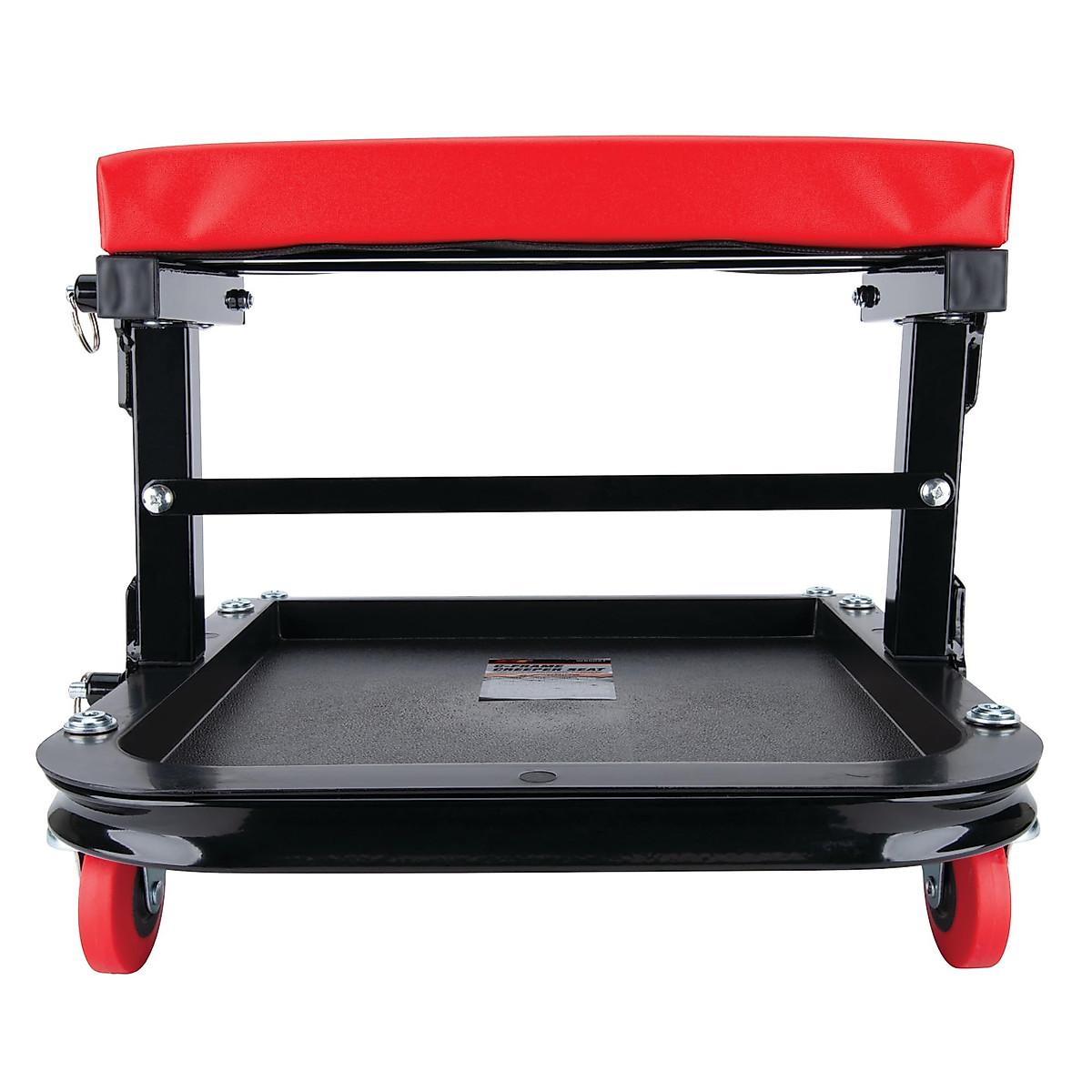 Performance Tool W85021 Folding C-Frame Creeper Rolling Work Seat with Tool Tray for Mechanic Garages and Workshops, Black/Red, 12.5-inch Height