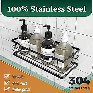 BTSD-home Shower Caddy Bathroom Organizer 5 Pack Rustproof Shower Rack Adhesive Shower Shelves with 4 Hooks, 2 Soap Holder, 1 Toothbrush Holder, Stainless Steel for Home Decor Bathroom Accessories