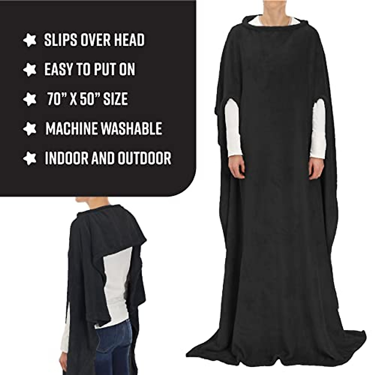 CANDY CANE Premium Wearable Blanket 70"x50" with Three Holes - Super Soft, Lightweight, Microplush, Cozy and Functional Throw Blanket for Adult, Women and Men (Black Licorice)