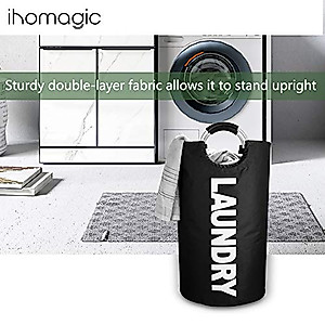 IHOMAGIC Portable Laundry Hamper, Laundry Basket with Aluminum Handle, 120L XL Foldable Washing Bin, Oxford Fabric Laundry Bag Oversize Storage Bin for Kids Toys, Blankets (XL, Black)