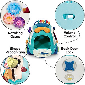 Musical Baby Bus Toys with Sound Effects, and Early Learning Activities for Toddlers 1-3, Fun and Interactive Play with Music, Sounds, Telephone, Drum, Shapes and Colors, Pink