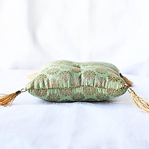 Cushion for Tibetan Singing Bowl Handmade Square Cushions Brocade Art Silk Home Decor Jewelry Display Pillow (4" x 4" Inch, Mint Green)