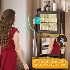 Vlsrka LED Vanity Desk with Flip Top Mirror, Dressing Table with 3 Color Dimmable Lights, Makeup Vanity Table with Storage Cabinet, Cushioned Stool, Vanity Set with Charging Station for Bedroom, Black