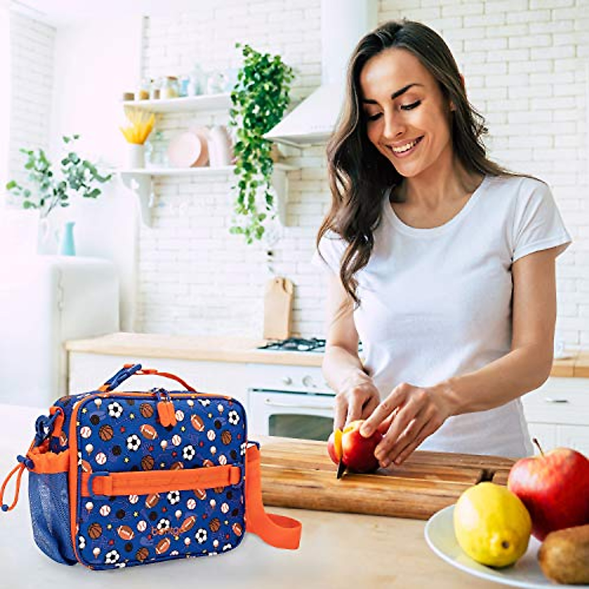 Bentgo Prints Insulated Lunch Bag Set With Kids Bento-Style Lunch Box (Sports)